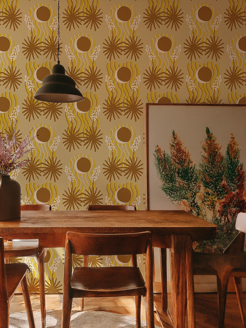 Yucca Moon Wallpaper, yellow and rust – Breathe Easy Infusion LLC